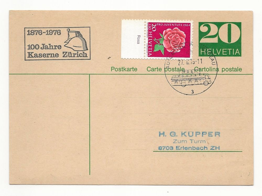 100 J Kaserne Zürich 1976 / PK mit Bild rückseitig bv (Gebraucht) in Aarau für CHF 1.1 – mit ...
