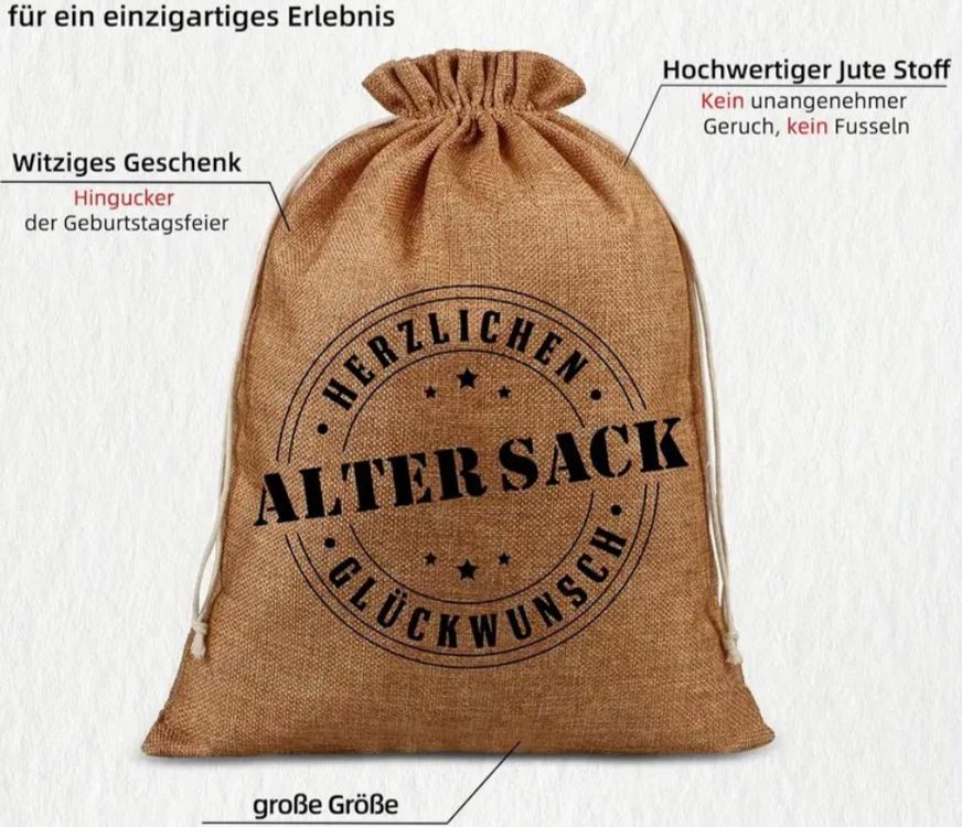 Jute-Sack "Herzlichen Glückwunsch Alter Sack" Geschenkidee! (Neu und ...