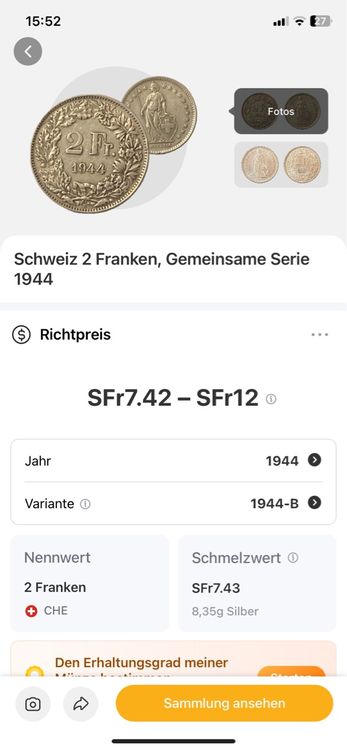 Silbermünze 2 Franken 1944-B Helvetia Schweiz | Kaufen auf Ricardo