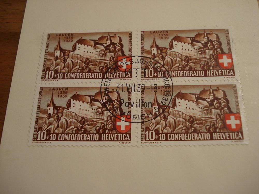 PTT-Blättli 1939. o Landi Pavillon, 4erblock Patria, Laupen (Gebraucht ...