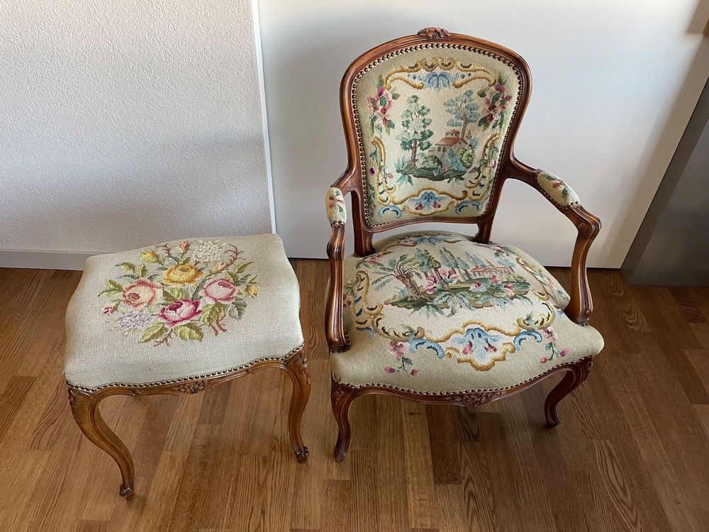 Gobelin Stuhl mit Hocker | Kaufen auf Ricardo