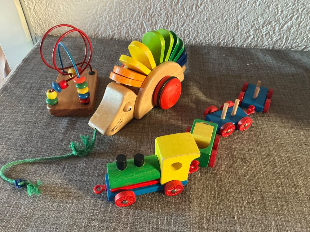 Holzspielzeug Set: Motorikschleife, Zug und Raupe, Top Zu... (Gebraucht) in Hedingen für CHF 5 ...
