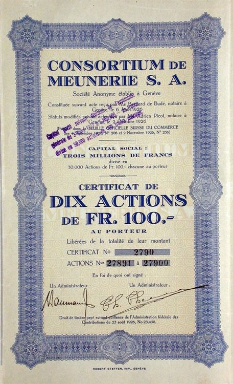 Consortium de Meunerie SA, Genève - 1926 (Gebraucht) in Solothurn für ...