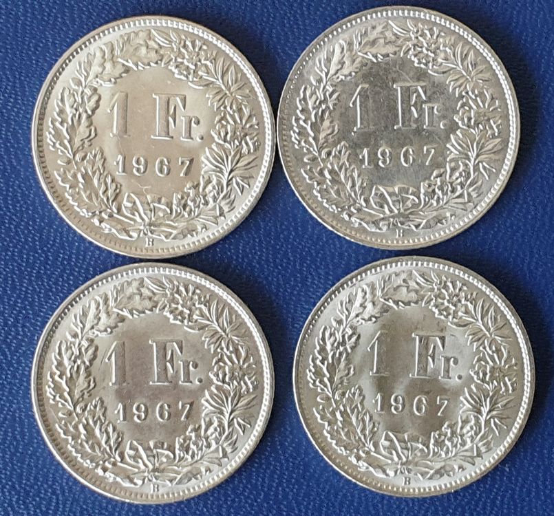 1 Franken 1967 Silber 4 Stück - schöne Exemplare (Gebraucht) in ...