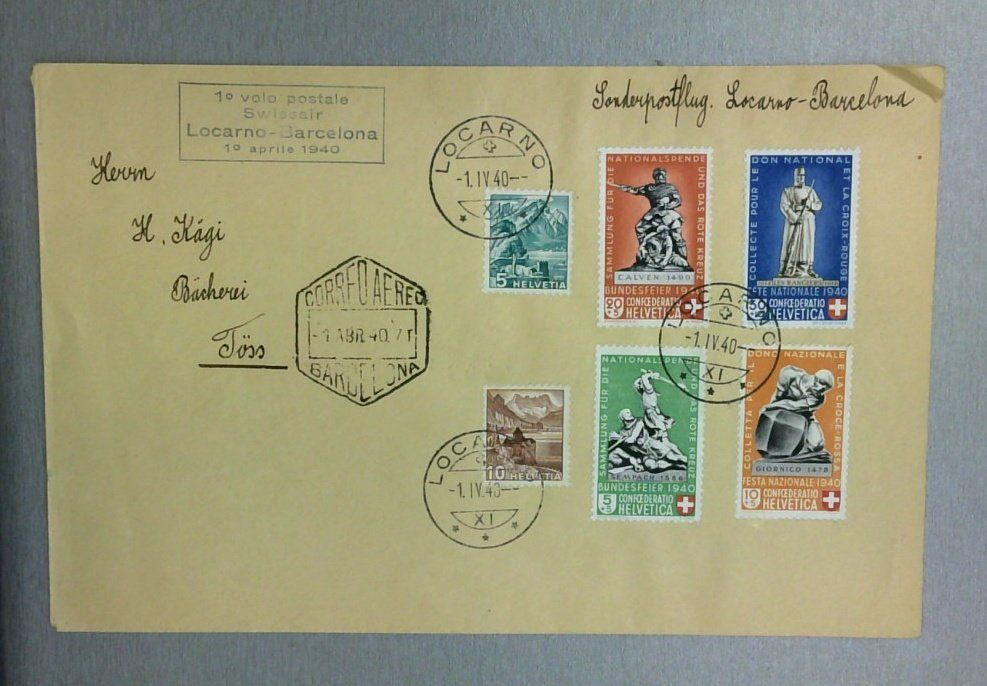 1940 Sonderpostflug Locarno-Barcelona; schöner Brief/Stempel | Kaufen auf Ricardo