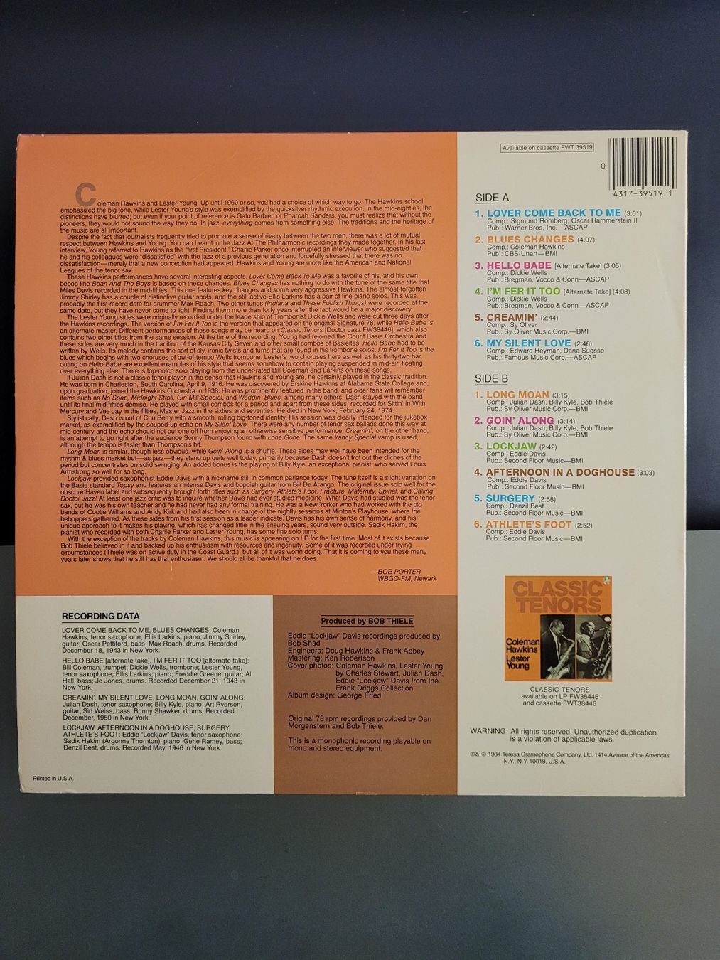 Coleman Hawkins, Lester Young, Eddie "Lockjaw" Davis, Julian (Gebraucht ...