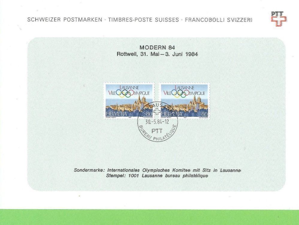 PTT-Souvenir Blatt Nr. 15 (Gebraucht) in Zürich für CHF 2 – mit Lieferung auf Ricardo kaufen