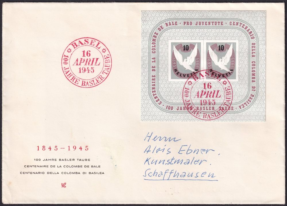 1948, W23 Baslertaube-Block, sauberer Brief geste.SBK: 100.- (Gebraucht) in Sursee für CHF 18.5 ...