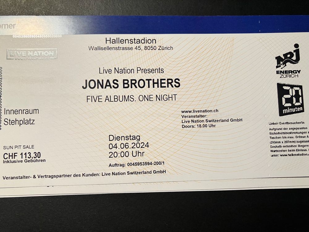 2 Stehtickets für Jonas Brothers ♡ Hallenstadion 29.09.24 (Neu (gemäss ...