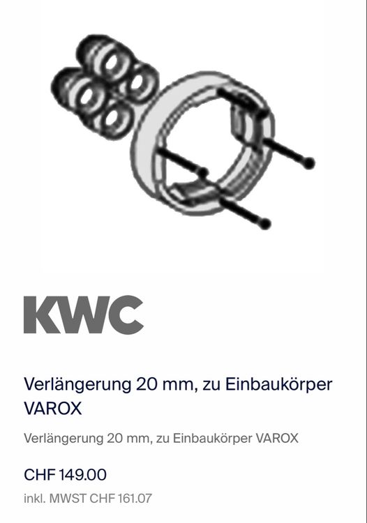 KWC Verlängerung 20mm zu Einbaukörper VAROX (Neu und originalverpackt ...