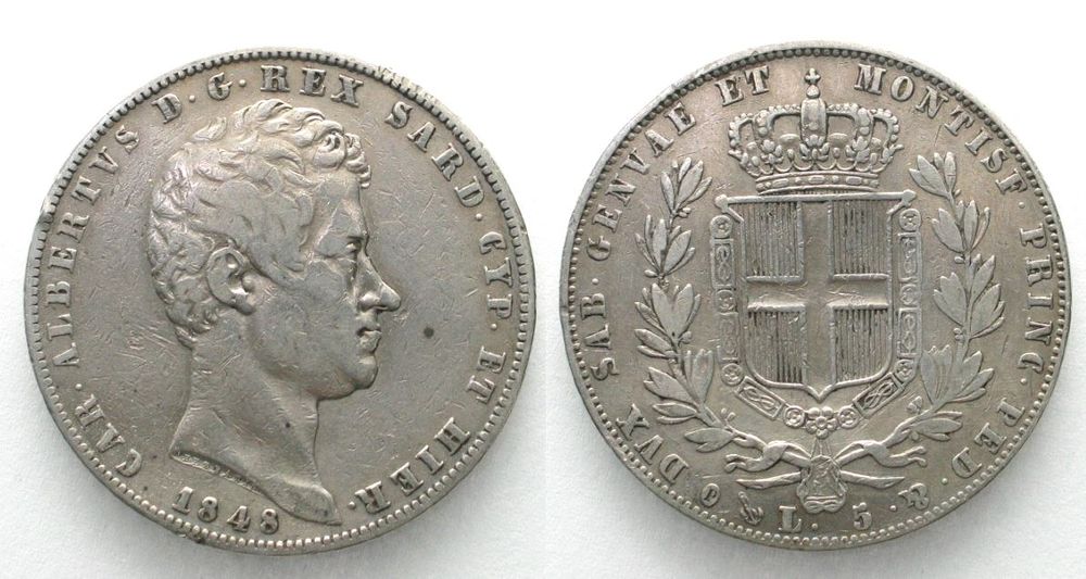 SARDEGNA 5 Lire 1848 Genua CARLO ALBERTO (Antik) in Riehen für CHF 62 ...
