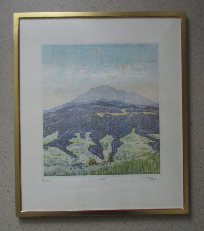 Holzschnitt "Pilatus", Arnold Imhof in vergoldetem Rahmen (Gebraucht) in Luzern für CHF 600 ...
