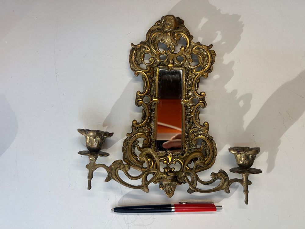 Antike Jugendstil (Messing) Wand - Spiegel mit Kerzenhalter | Kaufen auf Ricardo
