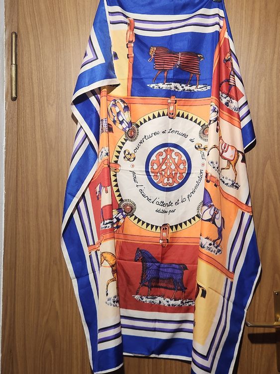 Foulard en soie 100% vintage - motif chevaux coloré - (Gebraucht) in ...
