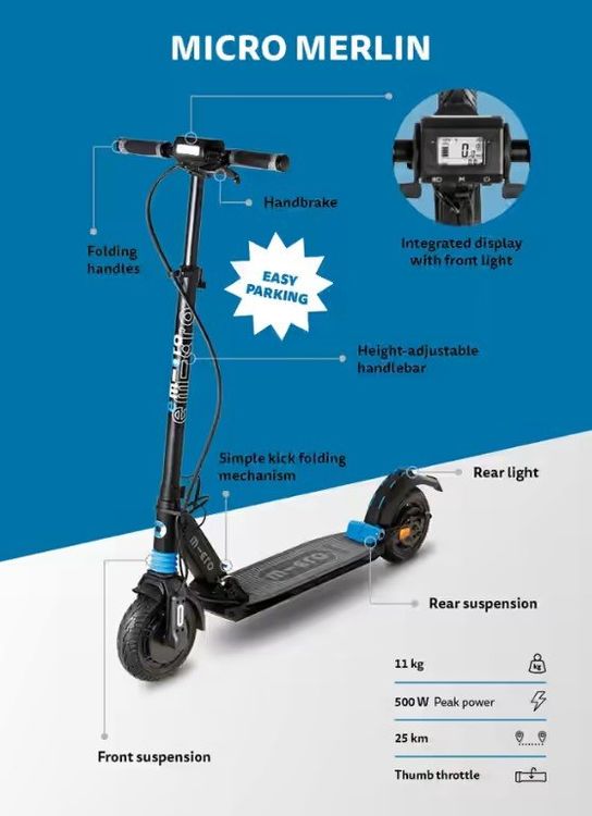 MICRO Merlin e-Scooter with handbrake (defekt) | Kaufen auf Ricardo