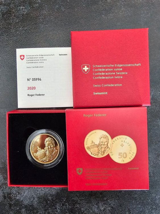 Roger Federer, 50 Fr .Gold- Münze, PP (Neu und originalverpackt) in ...