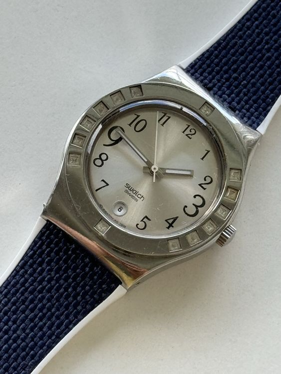 Swatch Irony Uhr, Edelstahl, Blau/Weiss, Durchmesser 32mm (Gebraucht ...