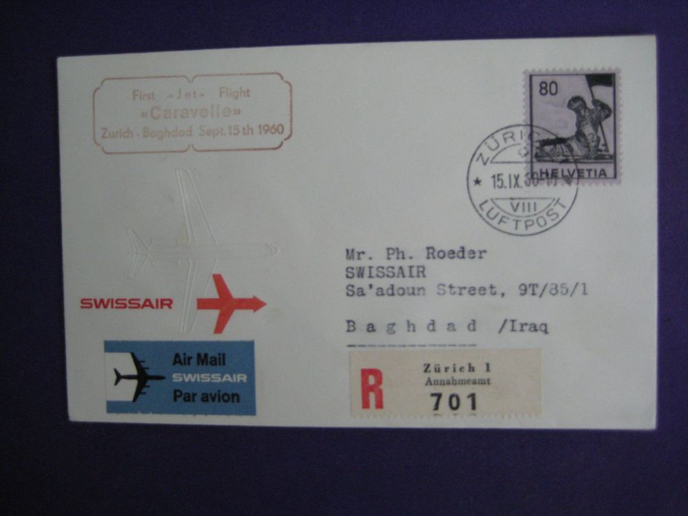 Erstflugbrief Zürich-BAGHDAD 15.9.1960 (Neu (gemäss Beschreibung)) in Wangs für CHF 5 – mit ...