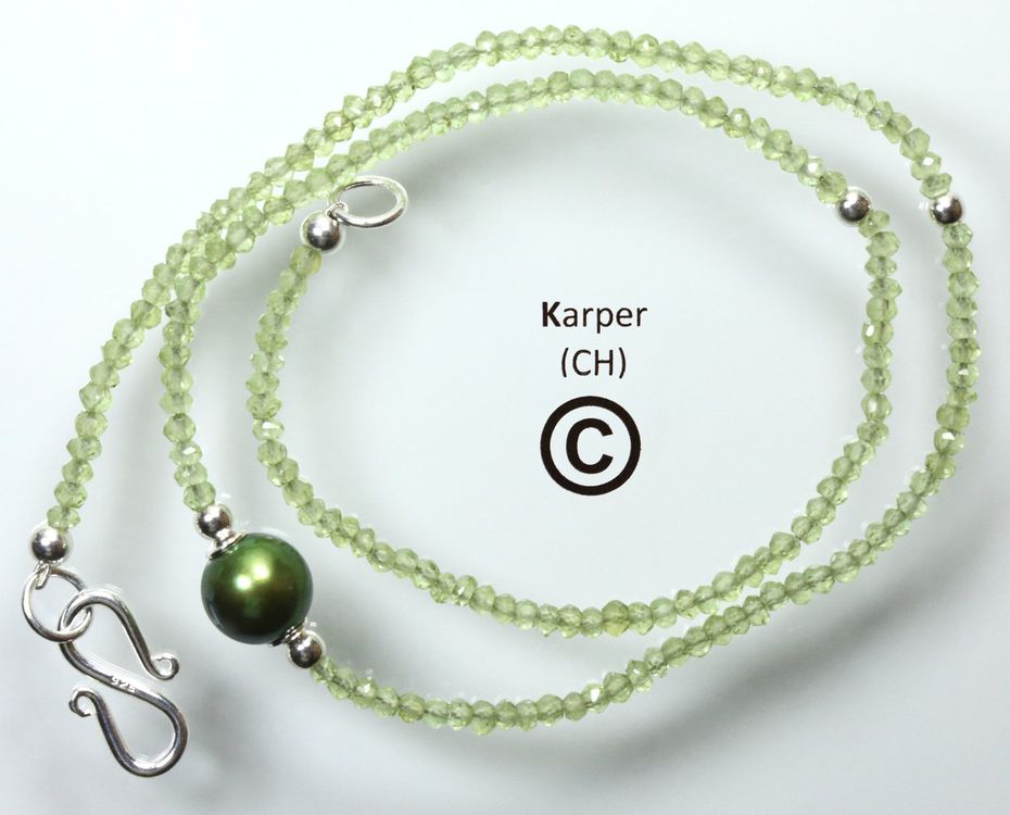 Peridot-Olivin, SWZPerlen / Péridote, Perle eau douce, S 925 (Neu und ...