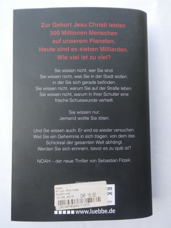 Noah, Thriller von Sebastian Fitzek (Gebraucht) in Gattikon für CHF 4 – mit Lieferung auf ...