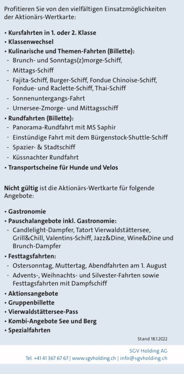 Wertkarte CHF 250 Franken SGV Vierwaldstättersee Schifffahrt (Neu und originalverpackt) in ...