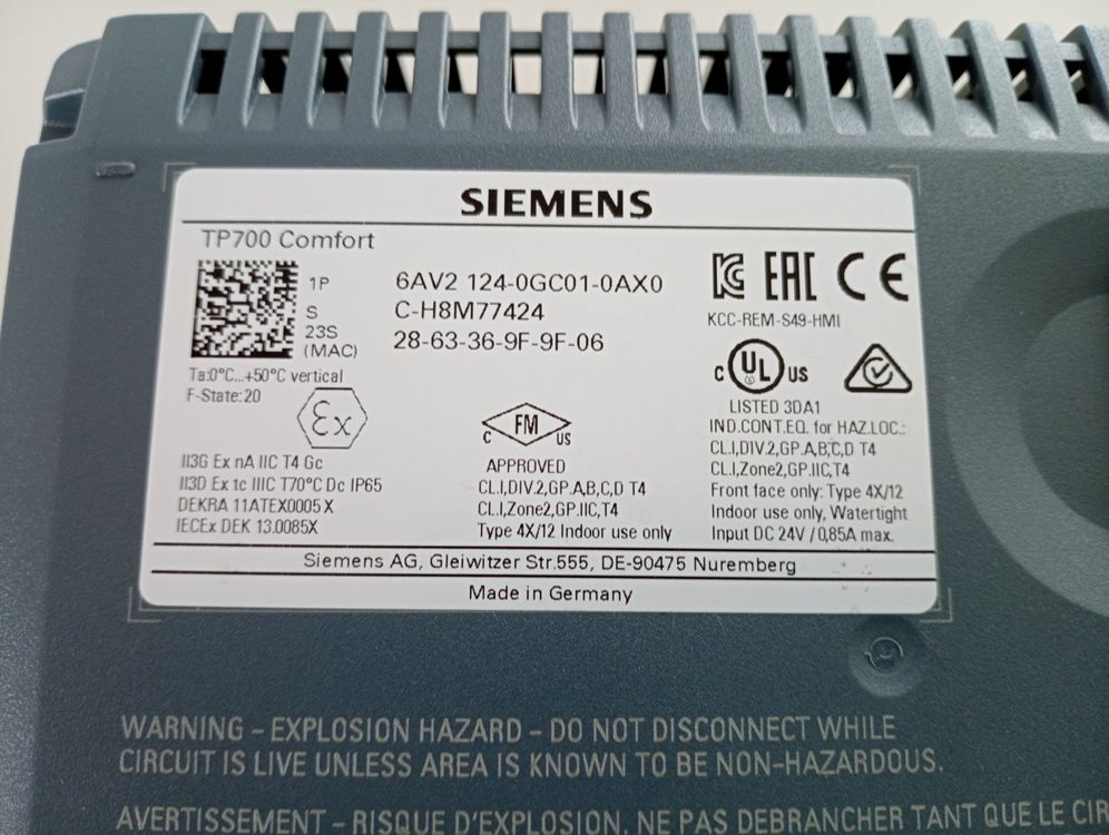 Siemens SIMATIC HMI TP700 Comfort Panel / 6AV2124-0GC01-0AX0 (Gebraucht ...