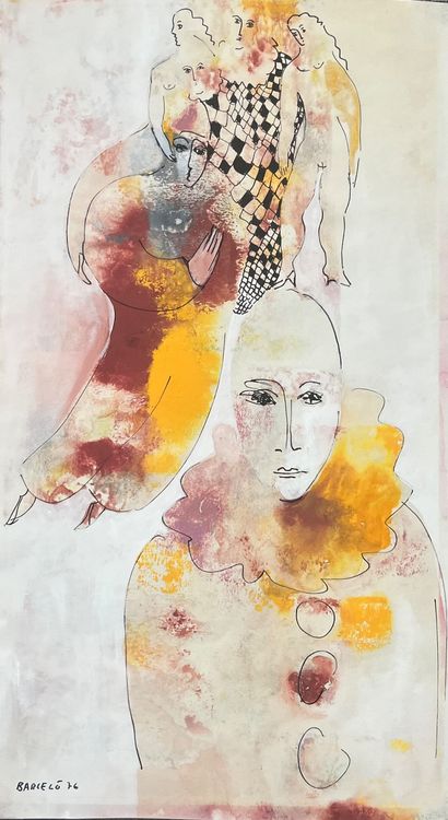 Abstrakte Gouache Gemälde , Signiert: Barcello | Kaufen auf Ricardo