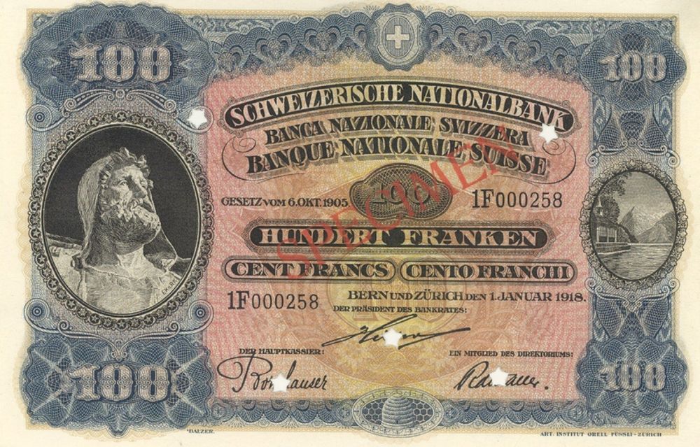 100 Franken Note Wilhelm Tell Schweiz Serie 3 (Reproduktion) (Neu ...