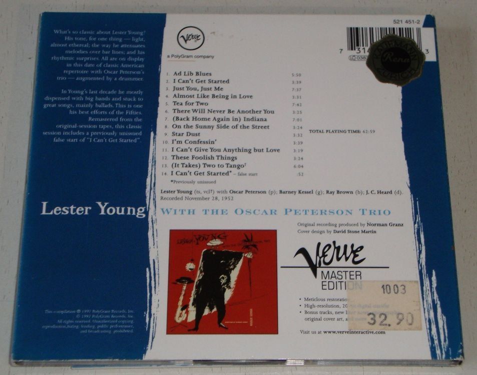 Lester Young [VERVE] J.C. Heard, Oscar Peterson, Ray Brown, (Gebraucht ...