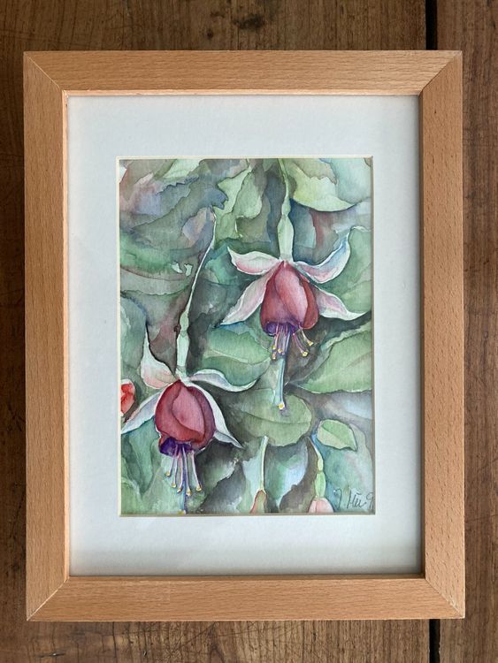 Gemälde Aquarell Blumen Fuchsien unleserlich signiert 91 | Kaufen auf Ricardo