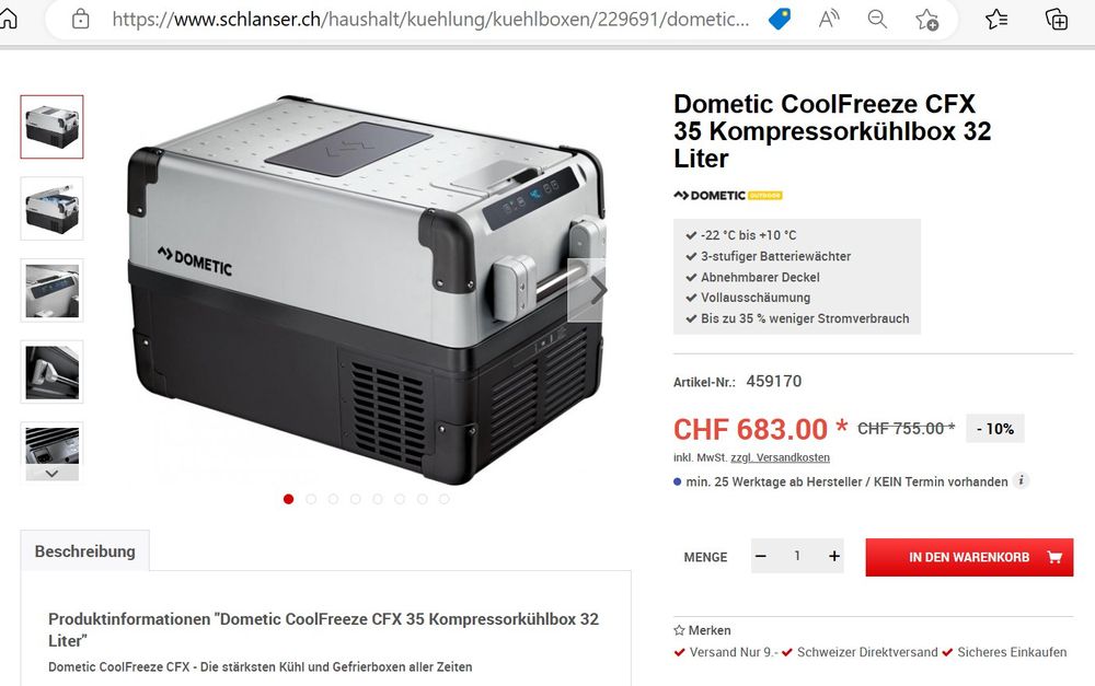 Dometic Kühlbox CFX35 (Gebraucht) in Hittnau für CHF 300 – nur Abholung ...