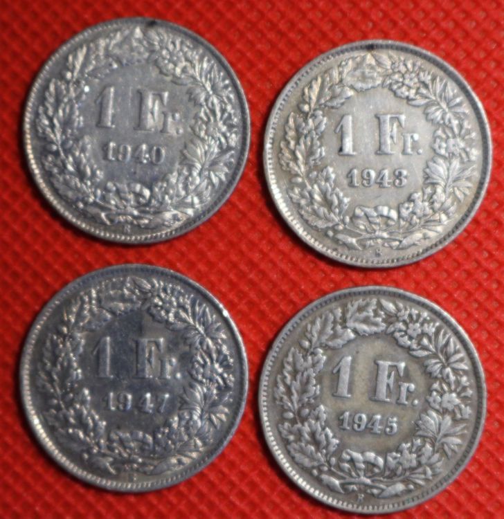 1 Fr Lot Silbermünzen 1940, 1943, 1945, 1947 (Gebraucht) in Winterthur für CHF 12 – mit ...