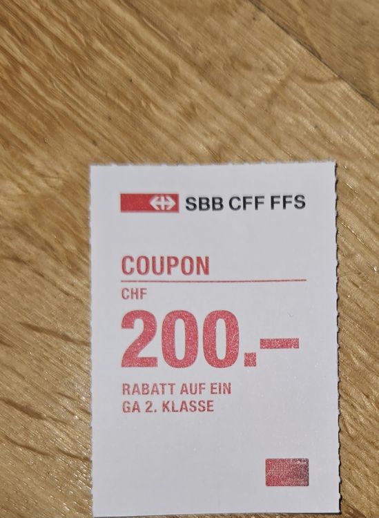 200 CHF Gutschein für ein GA 2. Klasse | Kaufen auf Ricardo