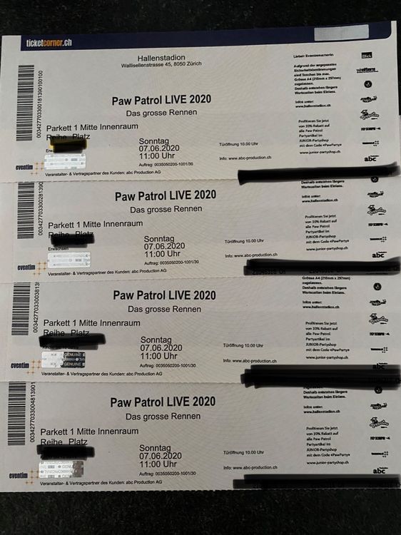 Paw Patrol Live Zürich 4x Golden Circle tickets (Neu und ...