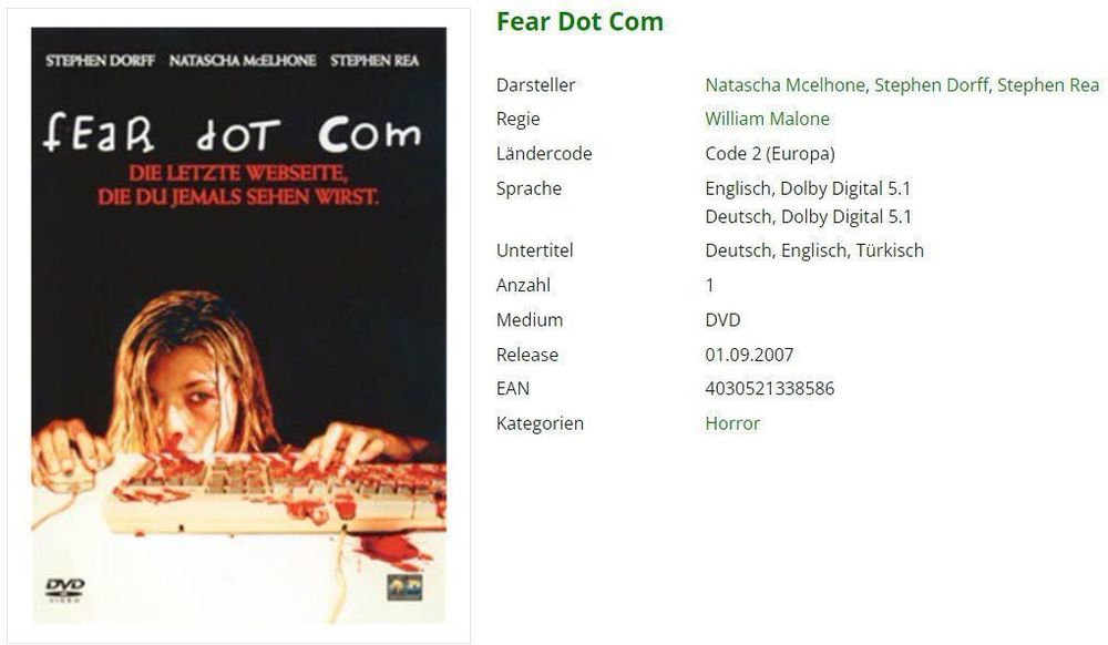 Fear Dot Com (DVD) (Gebraucht) in Buchrain für CHF 8 – mit Lieferung auf Ricardo kaufen