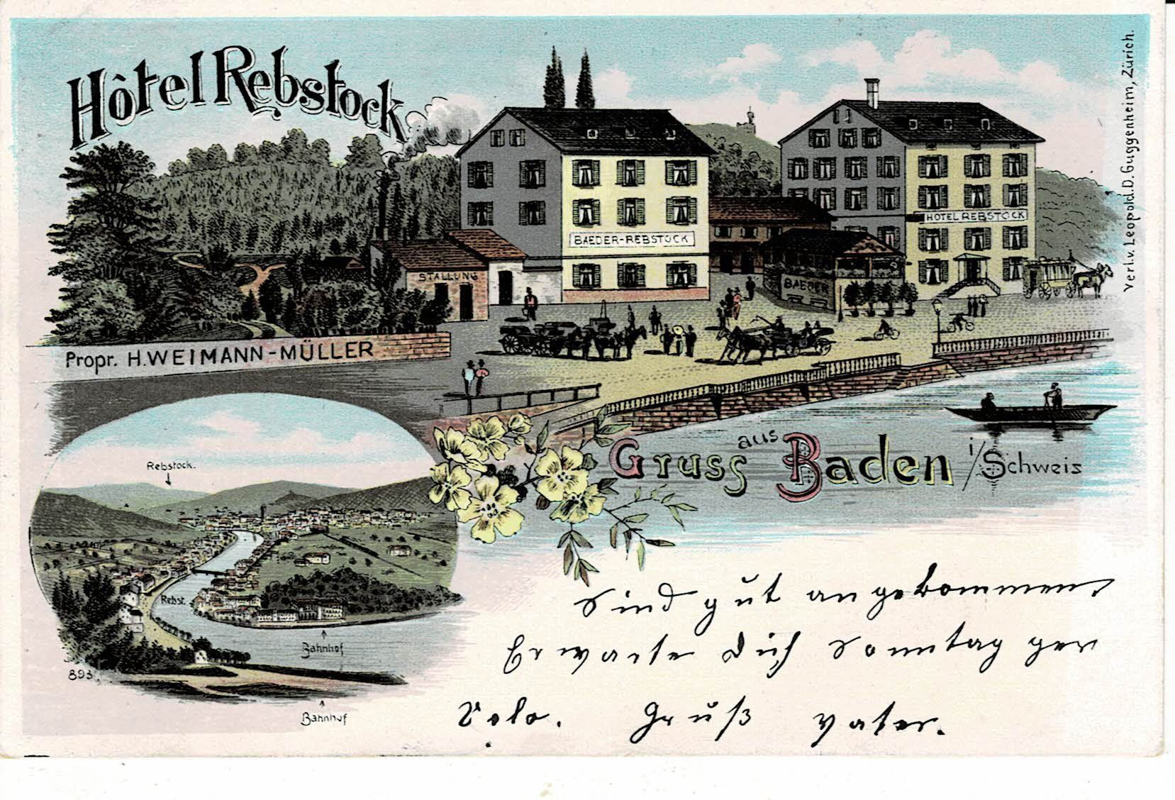 Gruss aus BADEN AG mit Hotel Rebstock sehr schöne AK! 1899! (Gebraucht ...