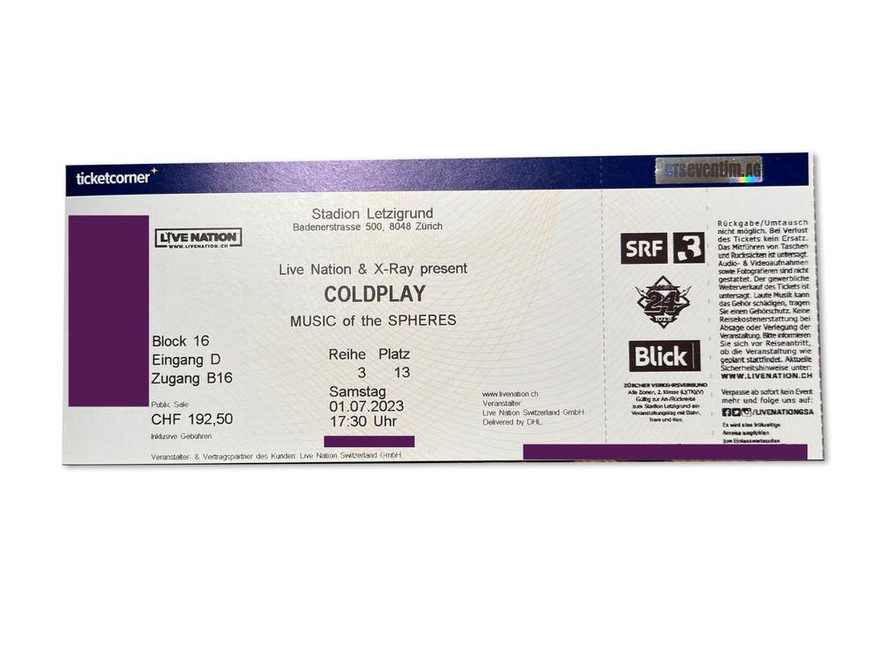 1 Coldplay Sitzplatzticket | Samstag, 1. Juli 2023 | Kaufen auf Ricardo 1 Coldplay Sitzplatzticket | Samstag, 1. Juli 2023 | Kaufen auf Ricardo