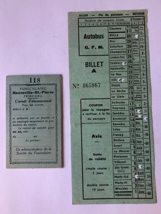 Feuille de transport autobus GFM + carnet abo funiculaire (Gebraucht ...
