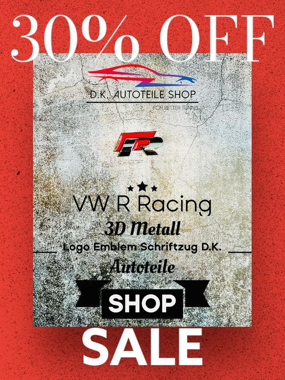 VW R Racing Schriftzug, Emblem, Logo 3D Metall Rot/Silber | Kaufen auf ...