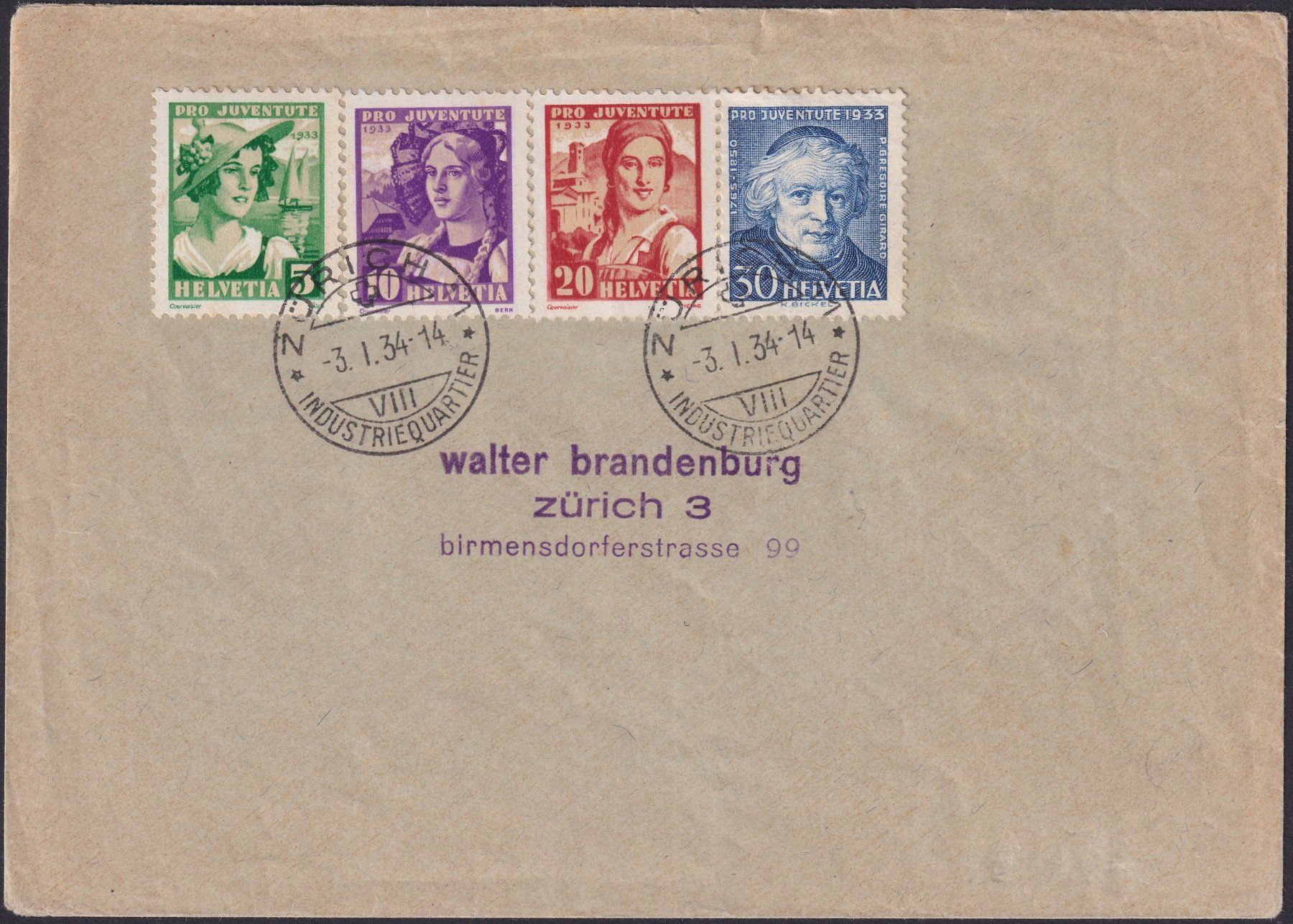 1933, J65-J68, Luxus-Satzbrief von Zürich, Kat: 100.-+ (Gebraucht) in ...