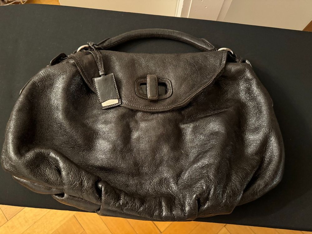 Sac "Jil Sander" en cuir retourné souple brun foncé (Gebraucht) in ...