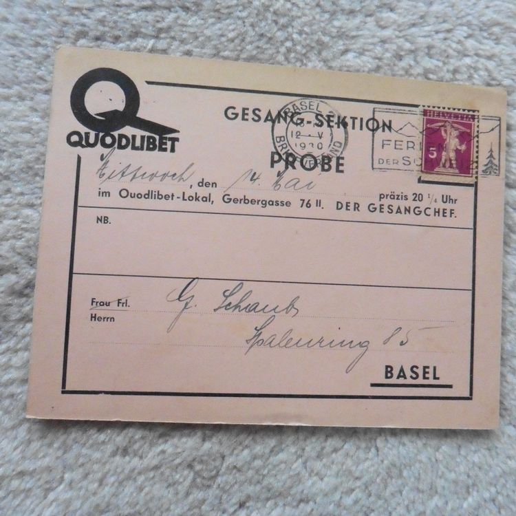 Basel,Quodlibet,1930,Fasnacht,Gesangs-Probe,Gerbergasse 76 (Gebraucht ...