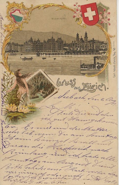 Gruss aus Zürich,Badenixe,Litho,1899 | Kaufen auf Ricardo
