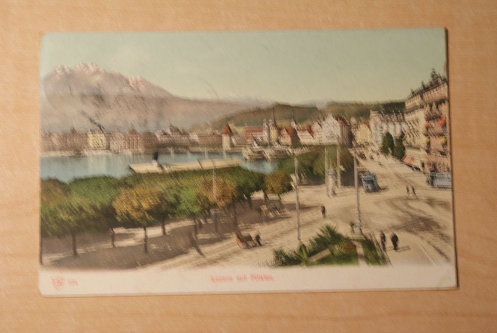 AK Luzern mit Pilatus, Kapellbrücke, Tram, Dampfschiffe, See (Gebraucht) in Herisau für CHF 3 ...