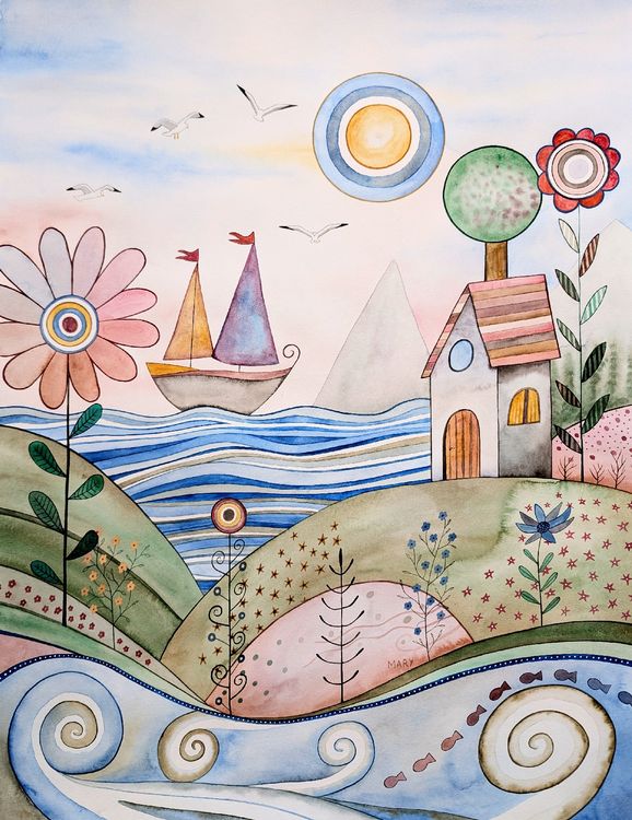 Original Aquarell naive Kunst "am Meer" (Neu und originalverpackt) in Wittenbach für CHF 195 ...