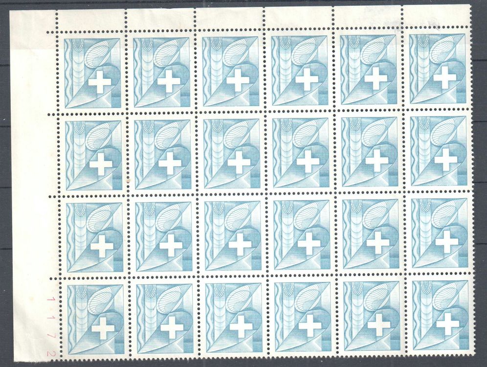 🇨🇭Probedruck 1956 * Block of 24 dummy stamps * blue * (Gebraucht) in ...