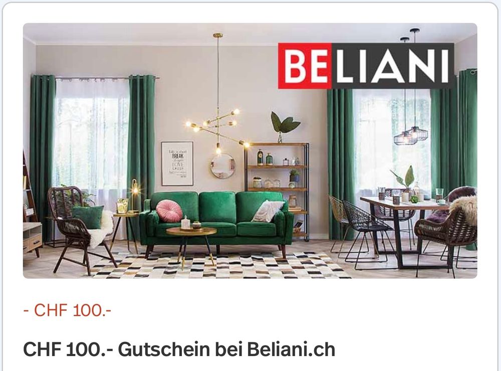 Beliani 100 CHF Rabatt Gutschein (Neu und originalverpackt) in Zürich für CHF 5 – mit Lieferung ...