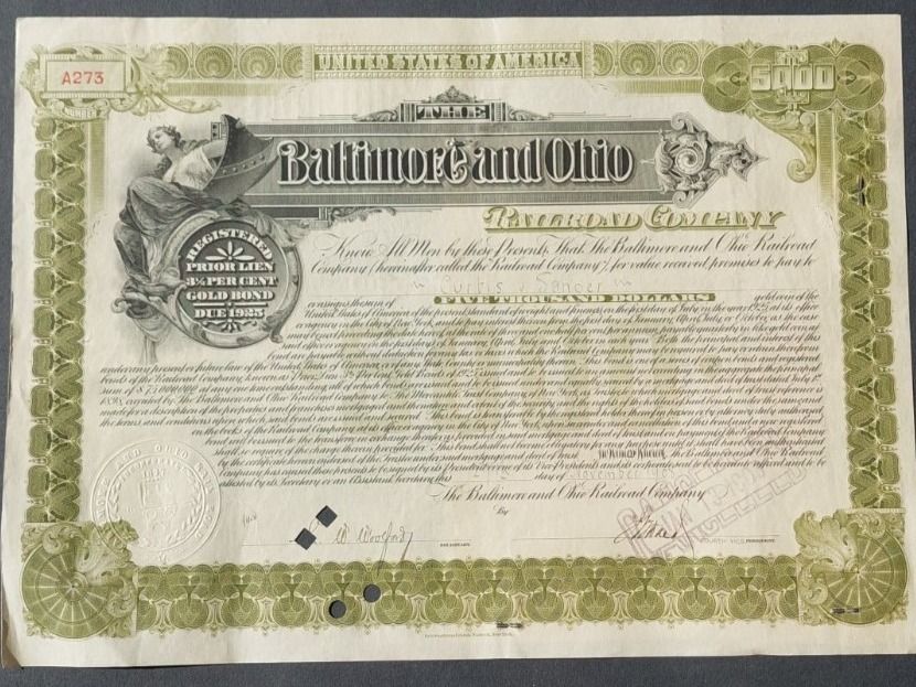 Baltimore and Ohio Railroad Company, 1908, 5000$ Bond | Kaufen auf Ricardo