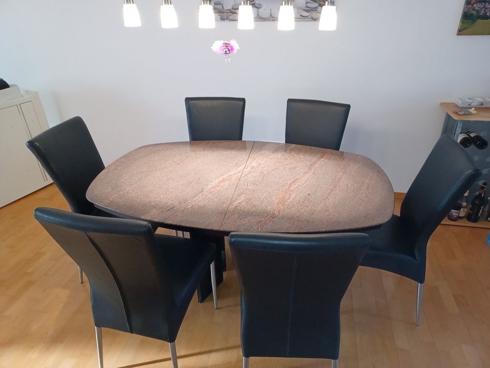 Esstisch mit Granit/Holzplatte und 6 Stühle (Gebraucht) in Rieden SG für CHF 390 – nur Abholung ...