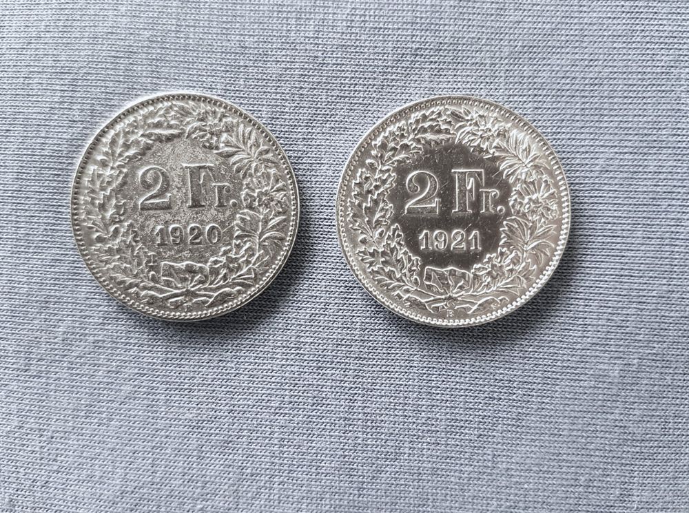 2 x 2 Franken Silbermünzen 1920 und 1921 ab nur 1 Franken !! | Kaufen auf Ricardo